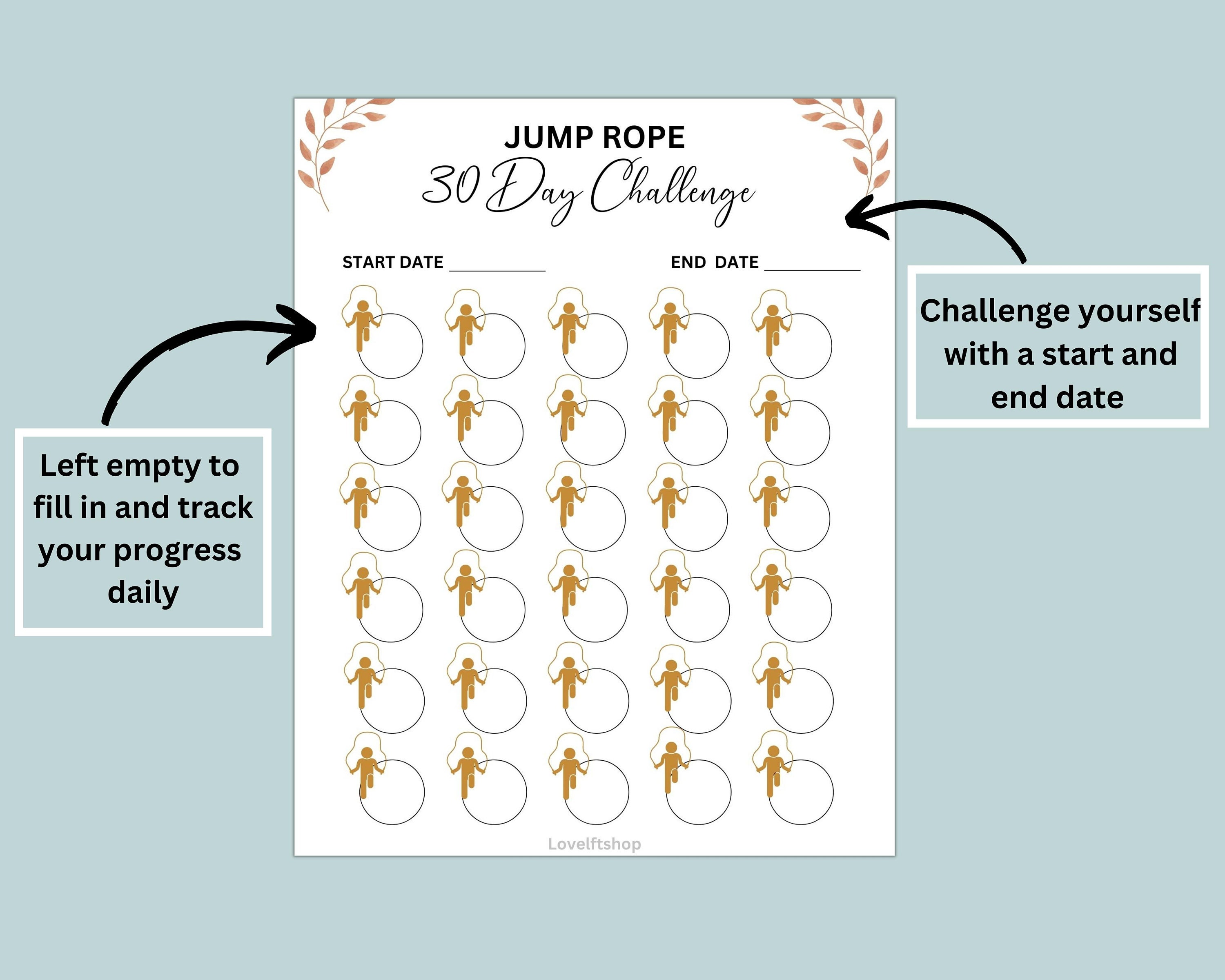 30 Day Jump Rope Challenge | 30 Day Challenge Printable | Jump Rope ...
