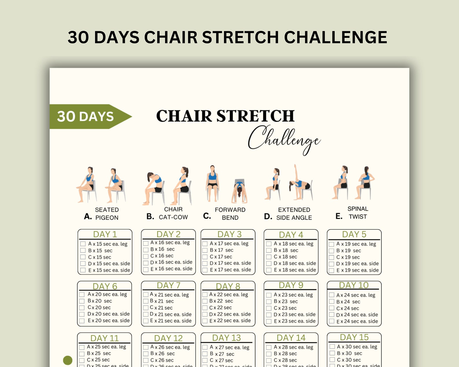 30 Day Chair Stretching Challenge, Chair Stretch Routine, Home Workout ...