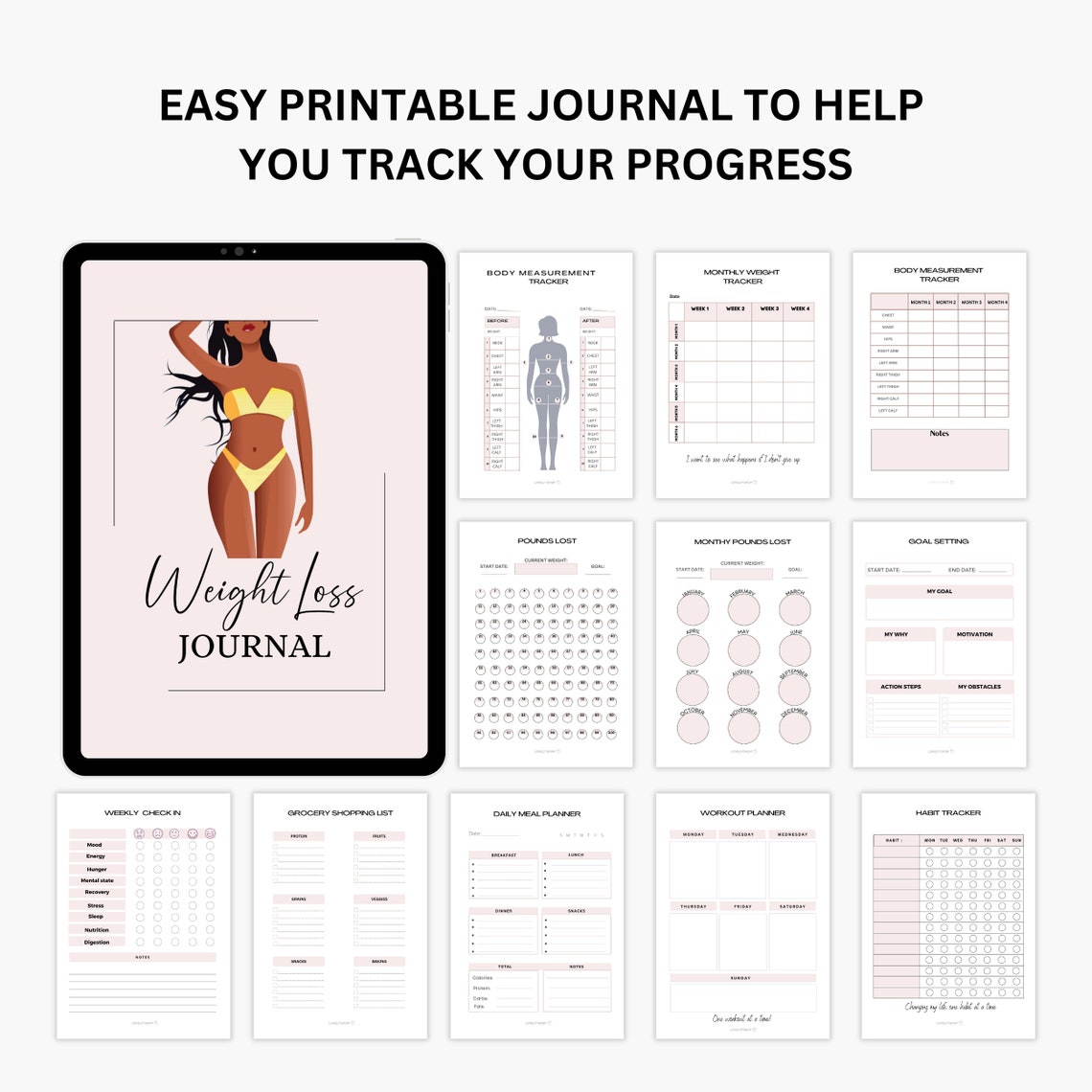Weight Loss Journal, Fitness Planner Printable, Weight Loss Tracker ...