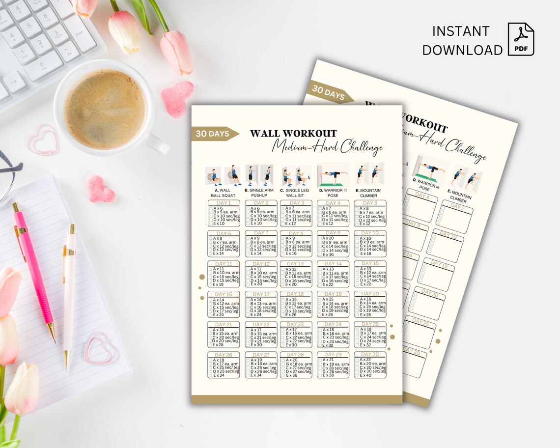 30 Day Wall Exercise Challenge, Printable Wall Exercise , Home Workout ...