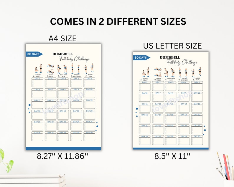 30 Day Dumbbell Challenge, Home Workout, Printable Dumbbell Exercise ...