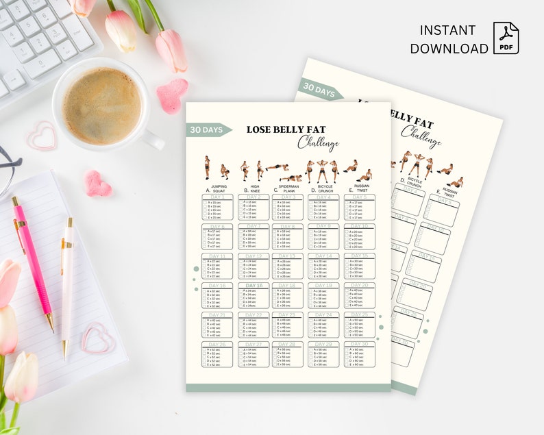 30 Day Lose Belly Fat Challenge,flat Abs Challenge, Home Workout ...