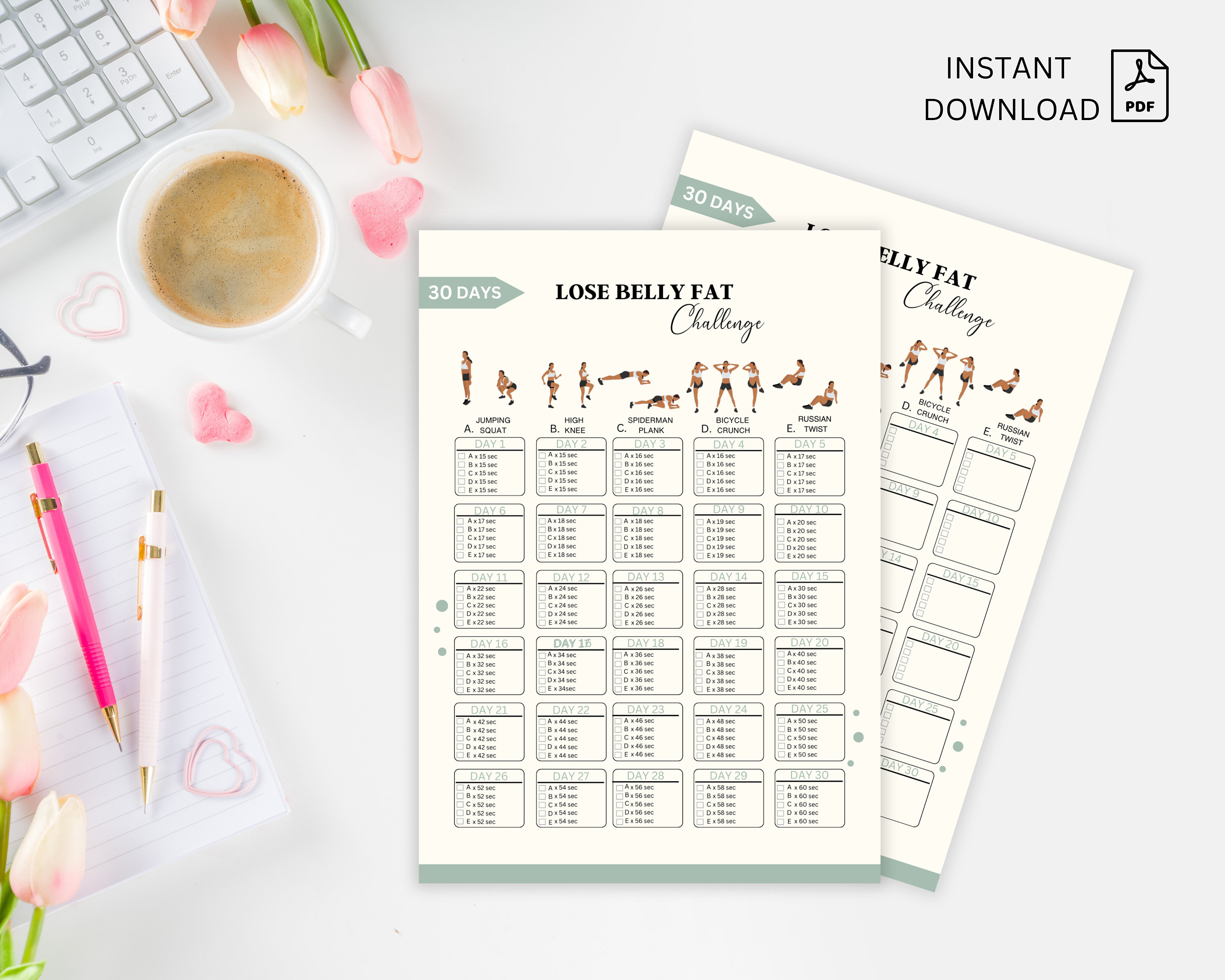 30 Day Lose Belly Fat Challenge,flat Abs Challenge, Home Workout ...