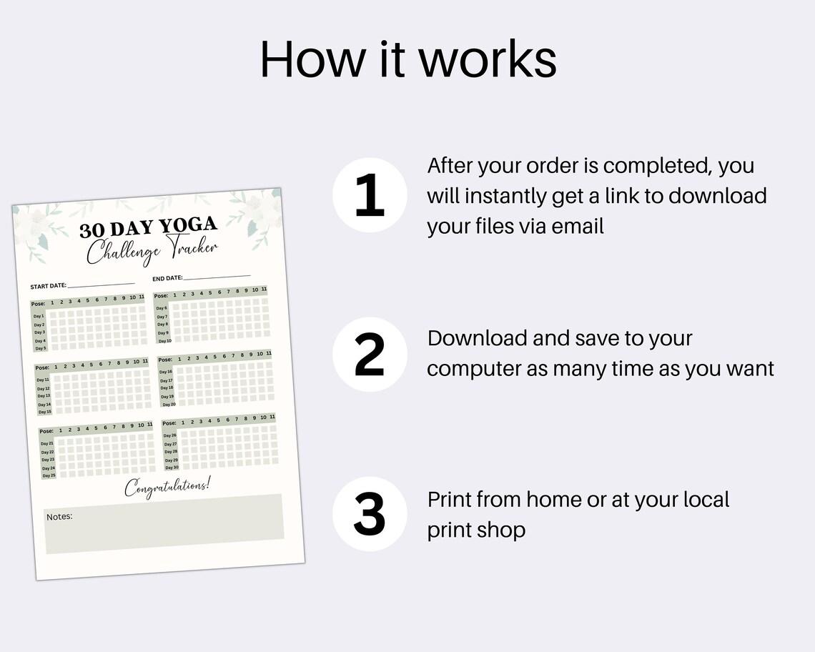 30 Day Yoga Challenge Yoga Tracker Printable Yoga Challenge Home ...