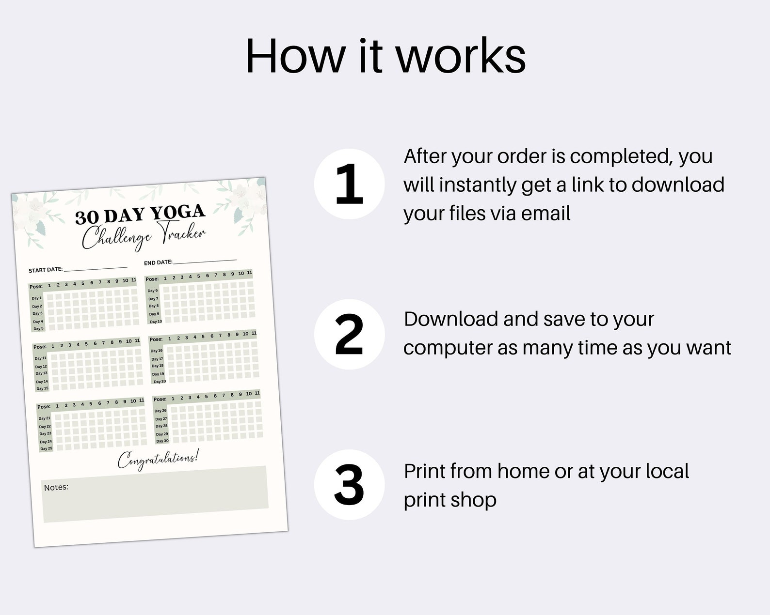 30 Day Yoga Challenge Yoga Tracker Printable Yoga Challenge Home ...