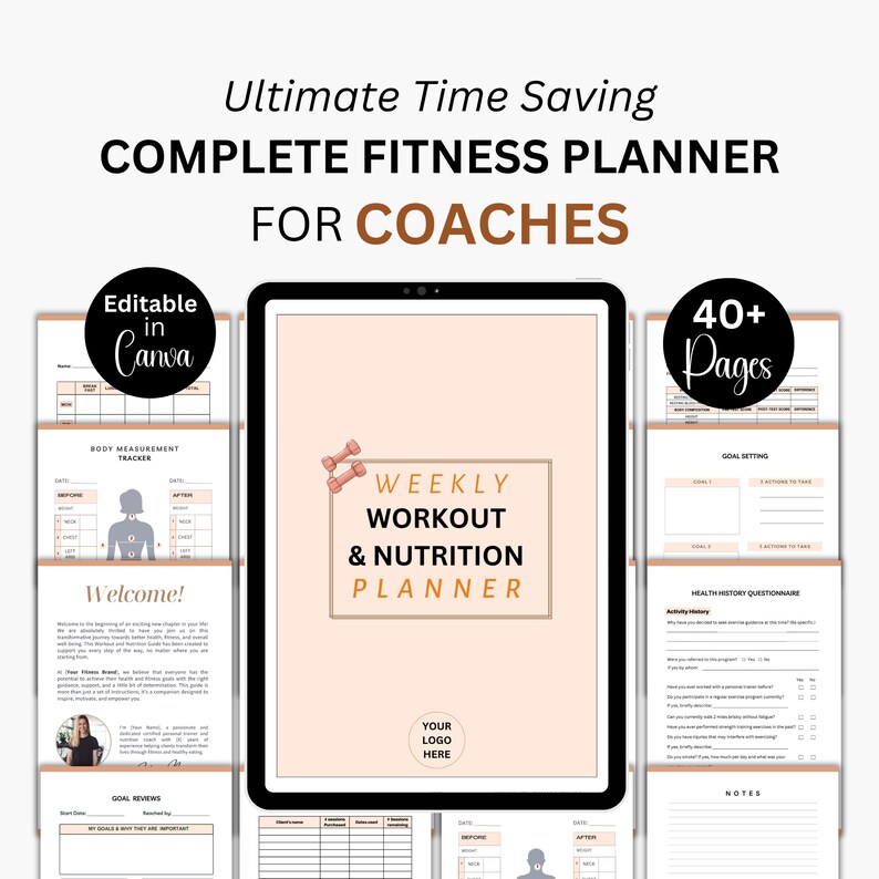Fitness Planner, Editable Template for Personal Trainer, Workout ...