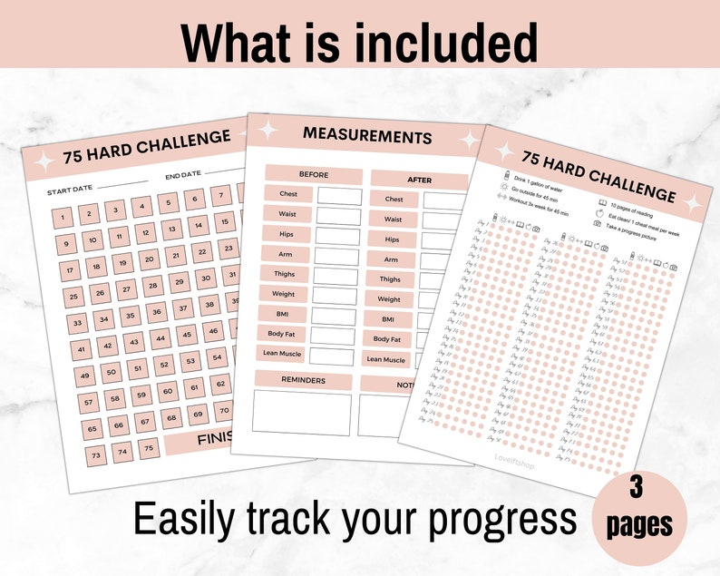 75 Hard Challenge Tracker 75 Hard Challenge 75 Day Challenge Fitness ...