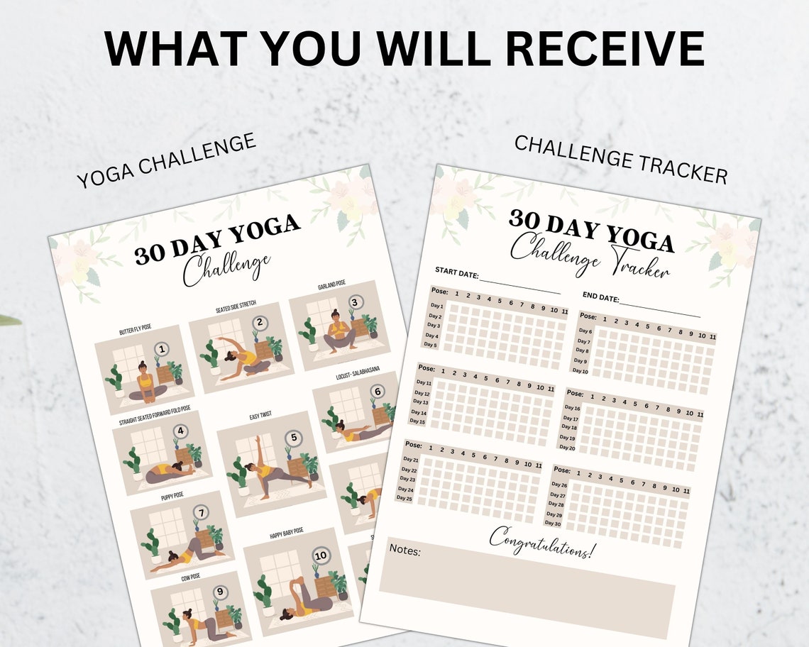 30 Day Yoga Challenge| Yoga Tracker | Printable Yoga Challenge| Home ...
