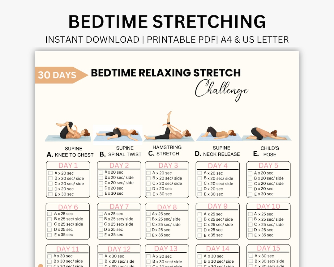 30 Day Bedtime Stretch Challenge, Relaxing Night Stretch Routine for ...