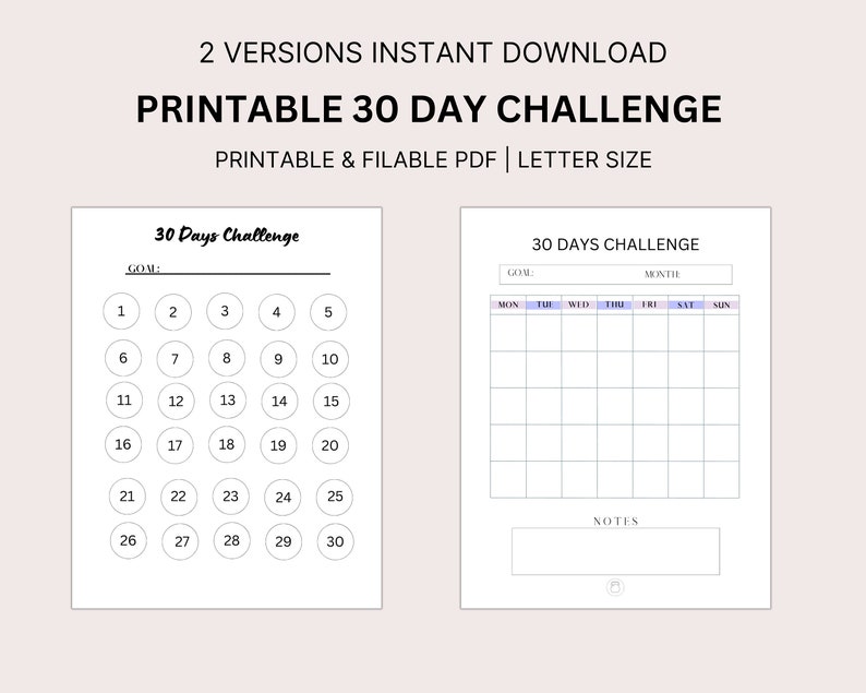 30 Day Challenge Tracker| 30 Day Challenge Printable |30 Day Habit ...