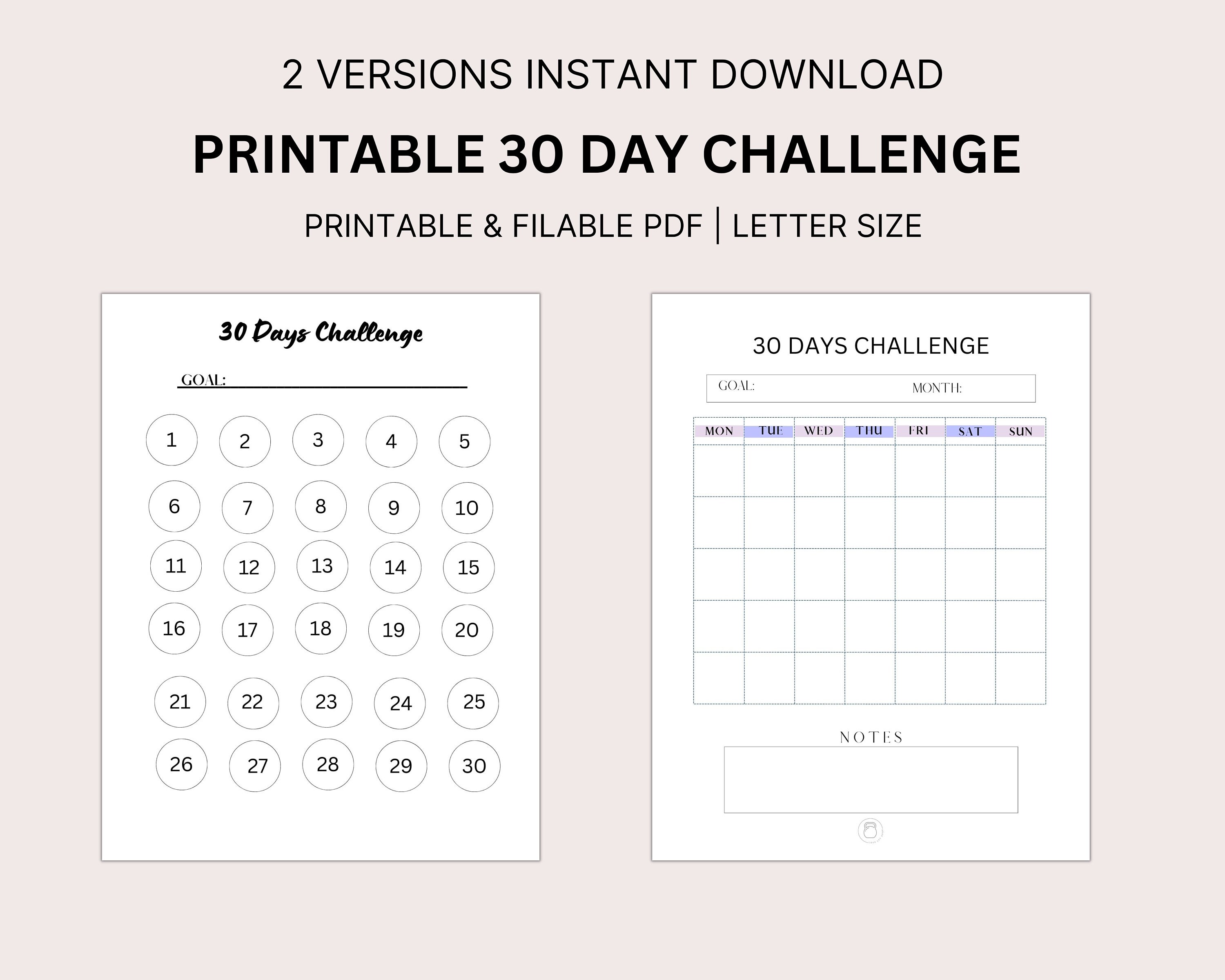 30 Day Challenge Tracker| 30 Day Challenge Printable |30 Day Habit ...