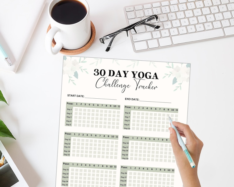 30 Day Yoga Challenge Yoga Tracker Printable Yoga Challenge Home ...