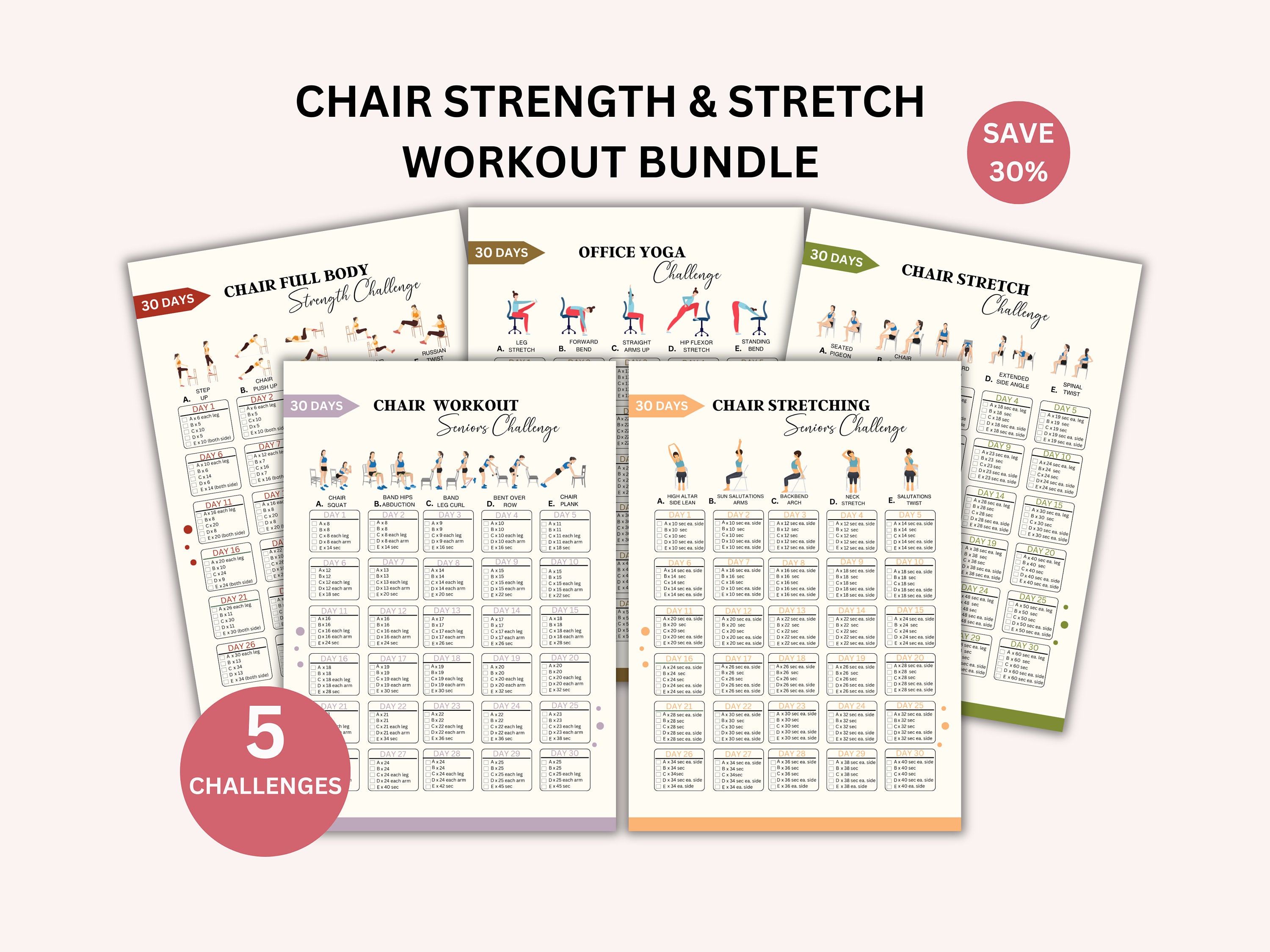 Chair Workout Bundle, Chair Yoga, Chair Exercise, Sitting Workout ...