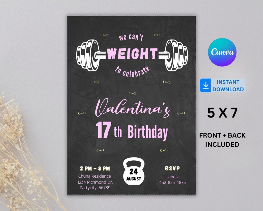 Fitness Birthday Invitation, Gym Birthday Invite Party, Workout Party ...