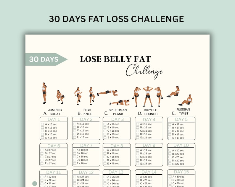 30 Day Lose Belly Fat Challenge,flat Abs Challenge, Home Workout ...