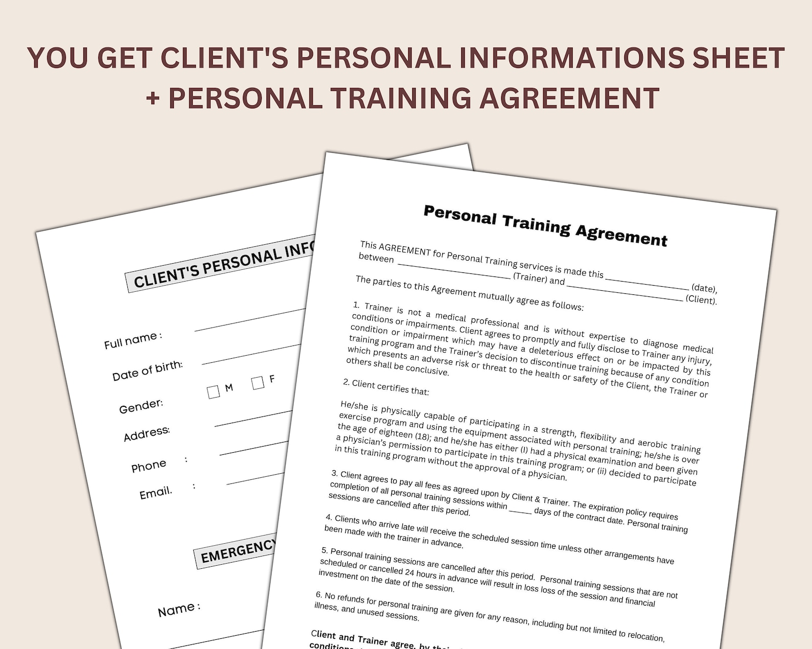 Personal Training Agreement Contract| Client Intake Form| Training ...