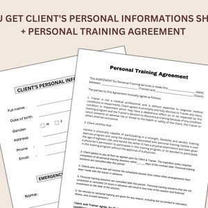 Personal Training Agreement Contract| Client Intake Form| Training ...
