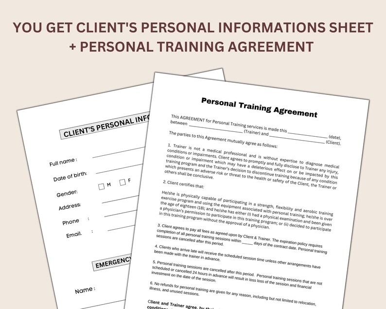Personal Training Agreement Contract| Client Intake Form| Training ...