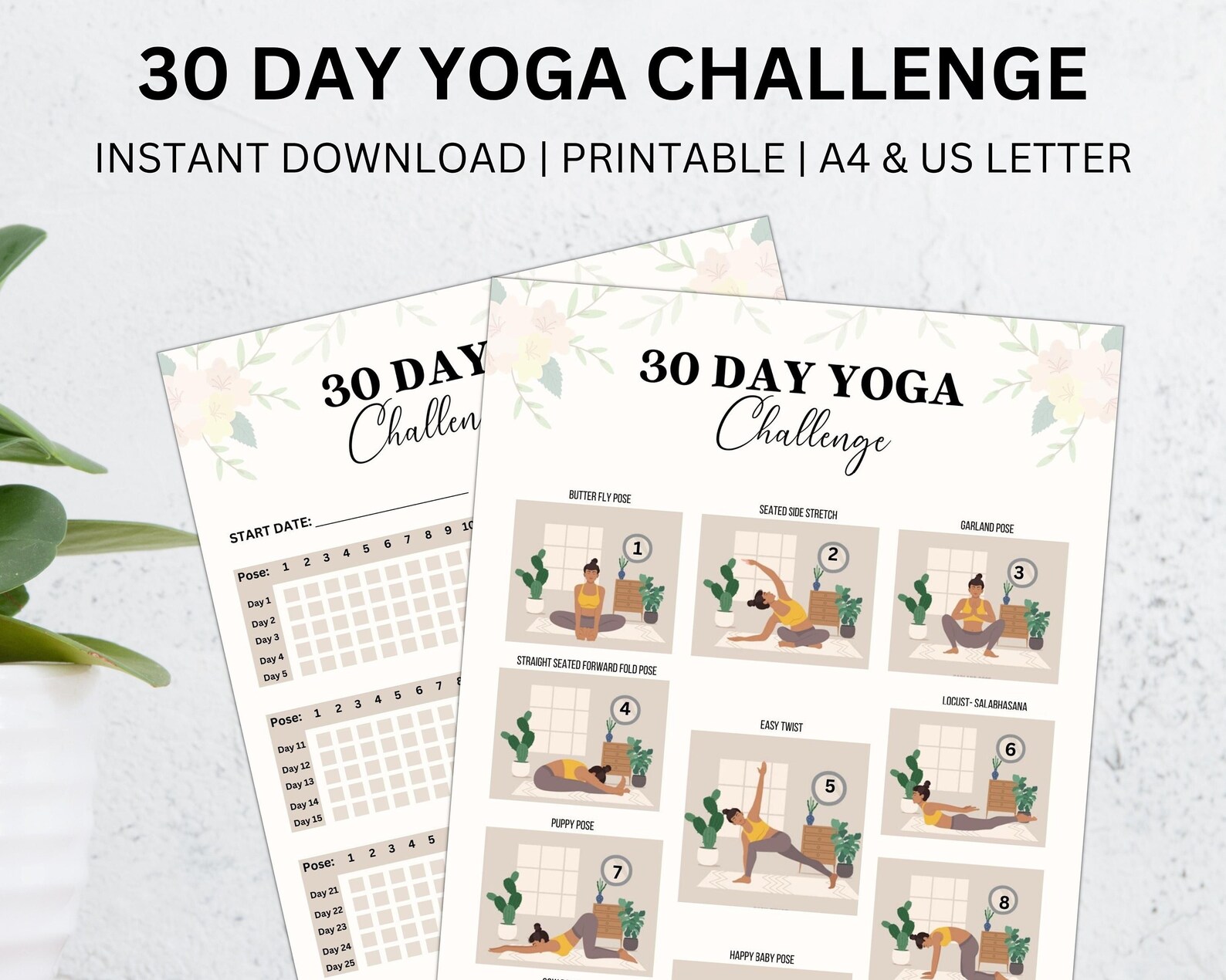 30 Day Yoga Challenge| Yoga Tracker | Printable Yoga Challenge| Home ...