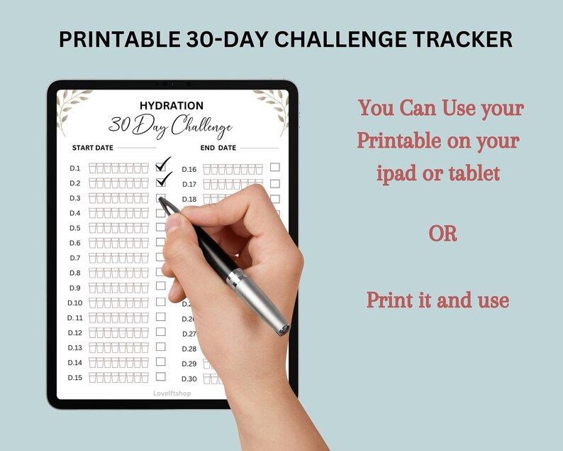 30 Day Hydration Challenge | 30 Day Challenge Printable | 30 Day Habit ...
