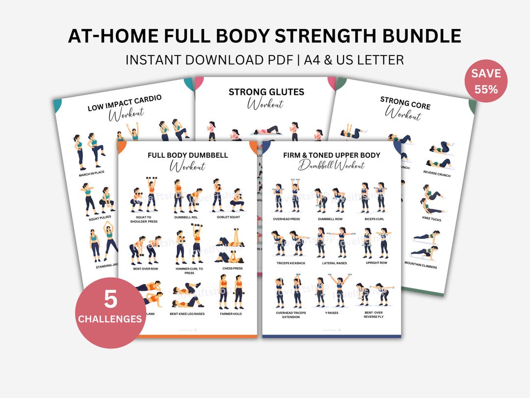 Full Body Home Workout Bundle, Printable Exercise Posters, Beginner ...