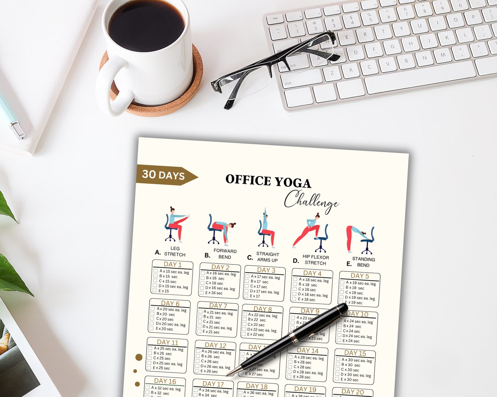 30 Day Office Chair Yoga Challenge, Office Chair Exercise, Desk Yoga ...