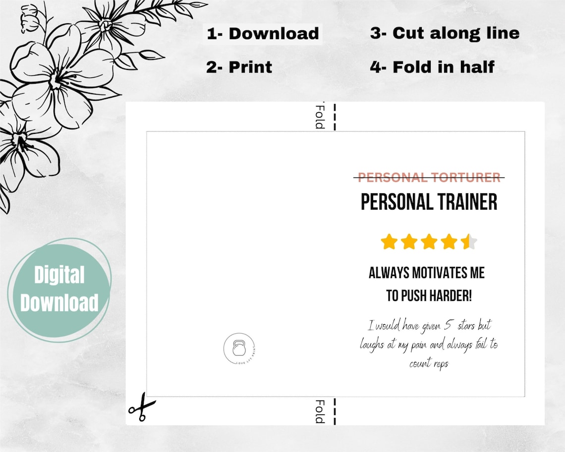 Personal Trainer Card| Gym Coach Funny Card Trainer| Thank You PT Card ...