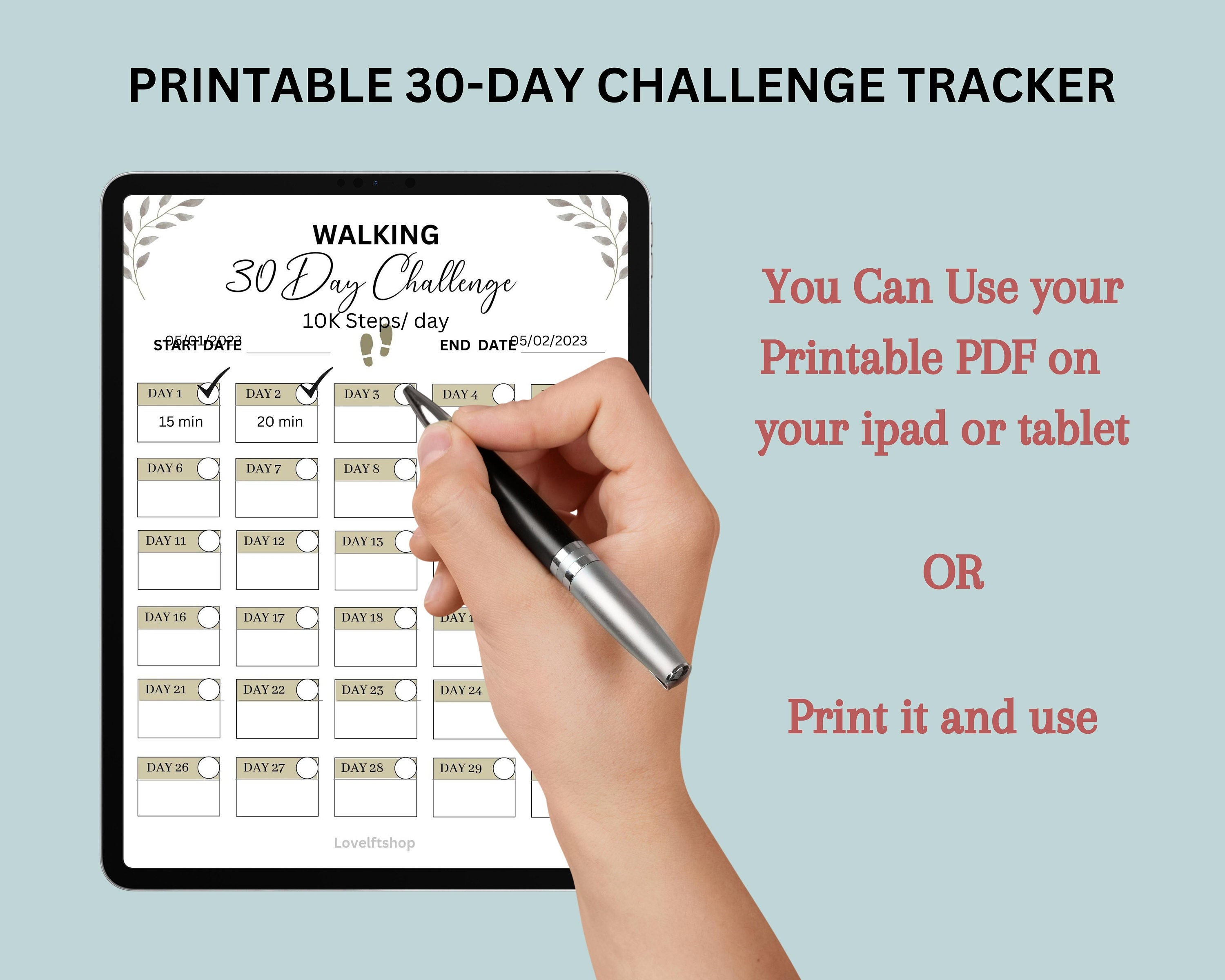 30 Day Walking Challenge | 30 Day Challenge Printable |30 Day Habit ...