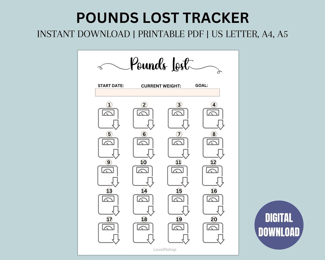Weight Loss Tracker| 20 Lbs | Printable Weight Loss Tracker |weight ...