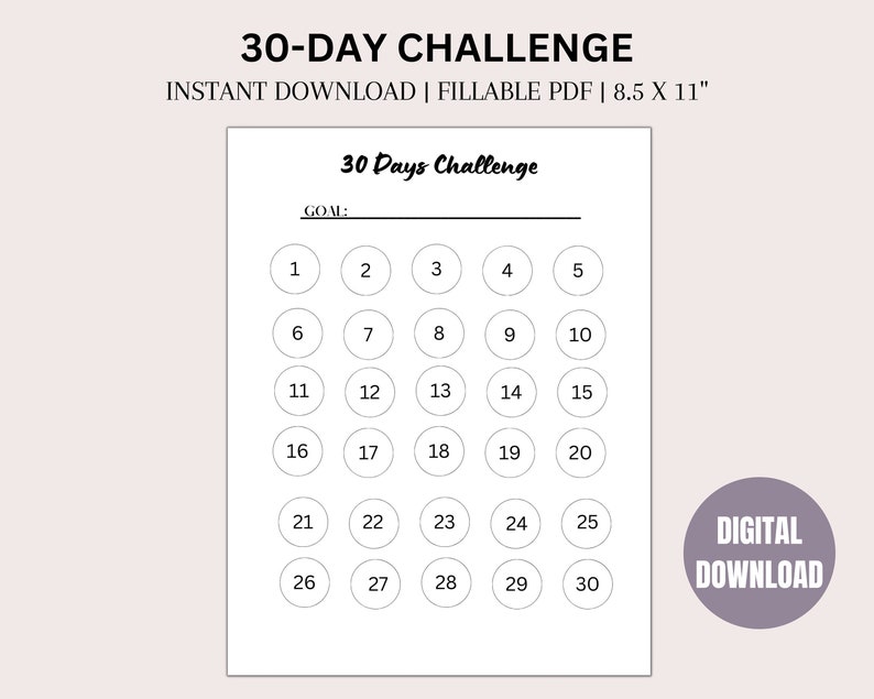 30 Day Challenge Tracker| 30 Day Challenge Printable |30 Day Habit ...