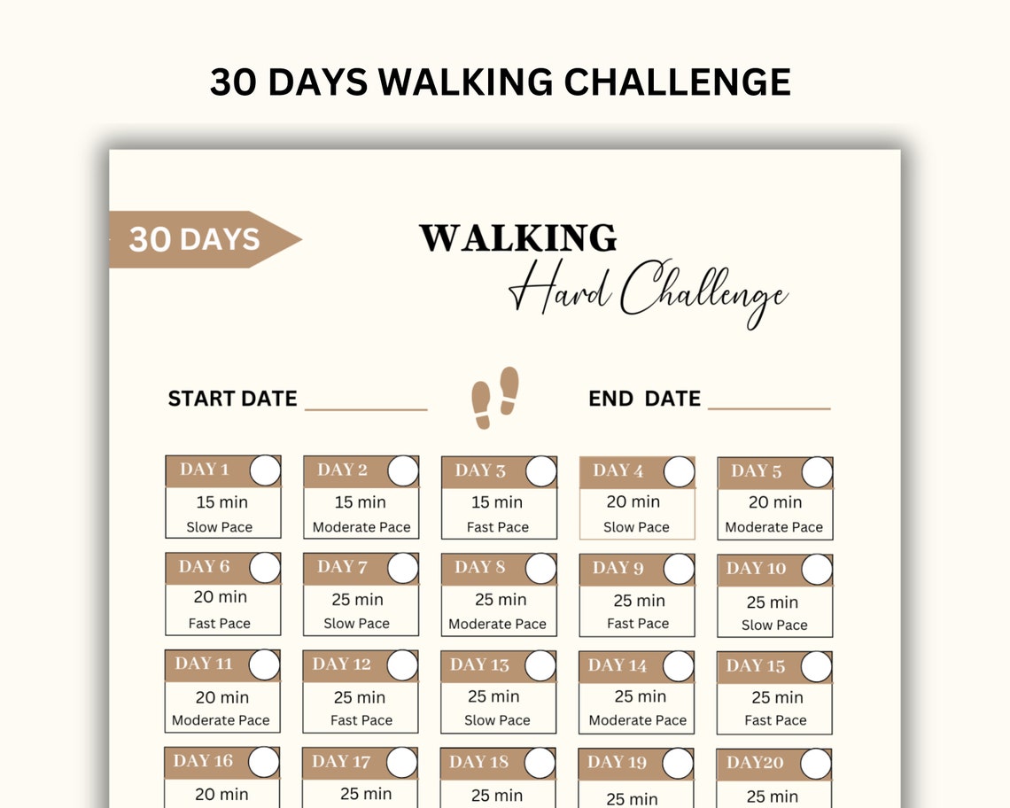 30 Day Walking Challenge, Printable Workout, Digital Walking Planner ...