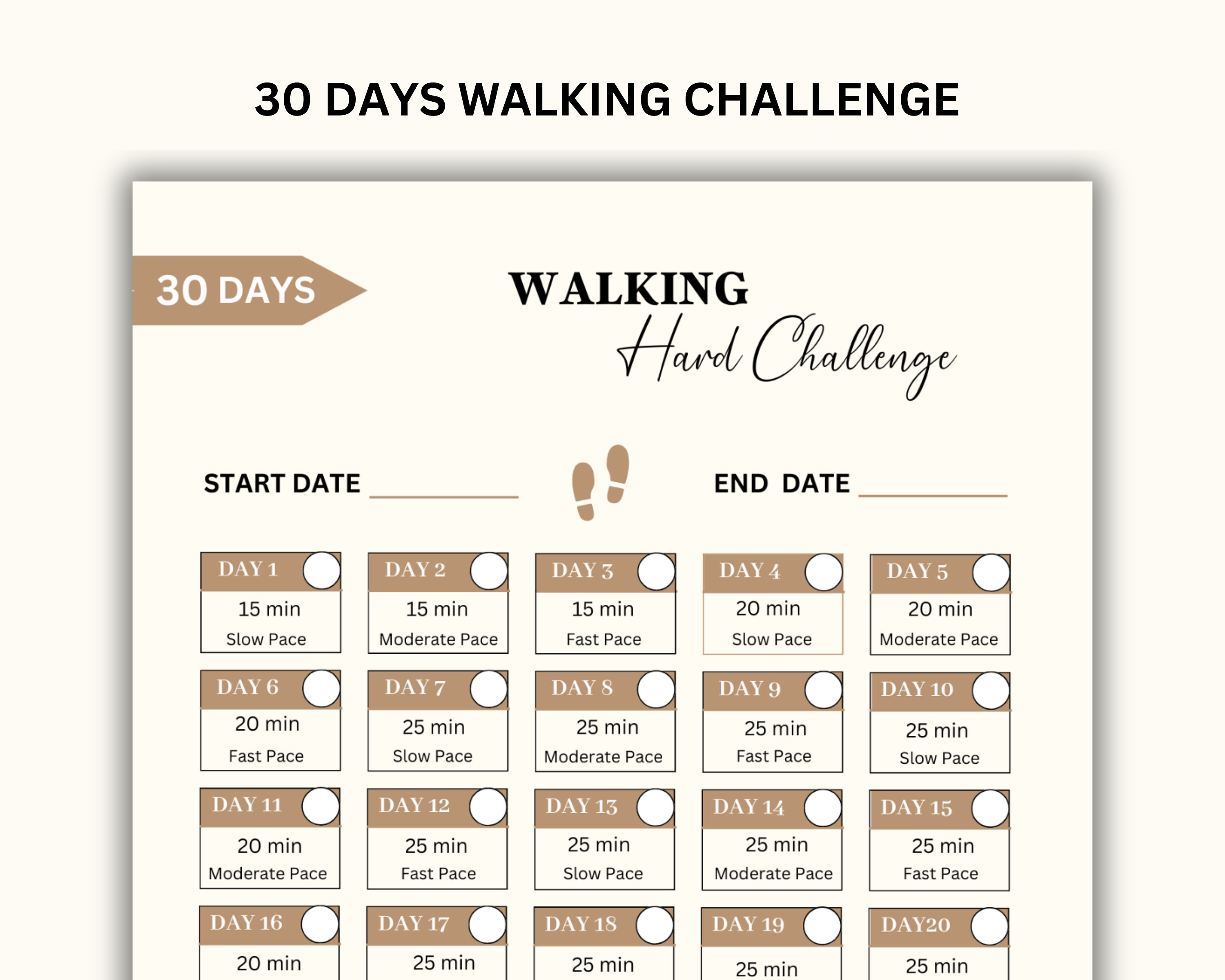 30 Day Walking Challenge, Printable Workout, Digital Walking Planner ...