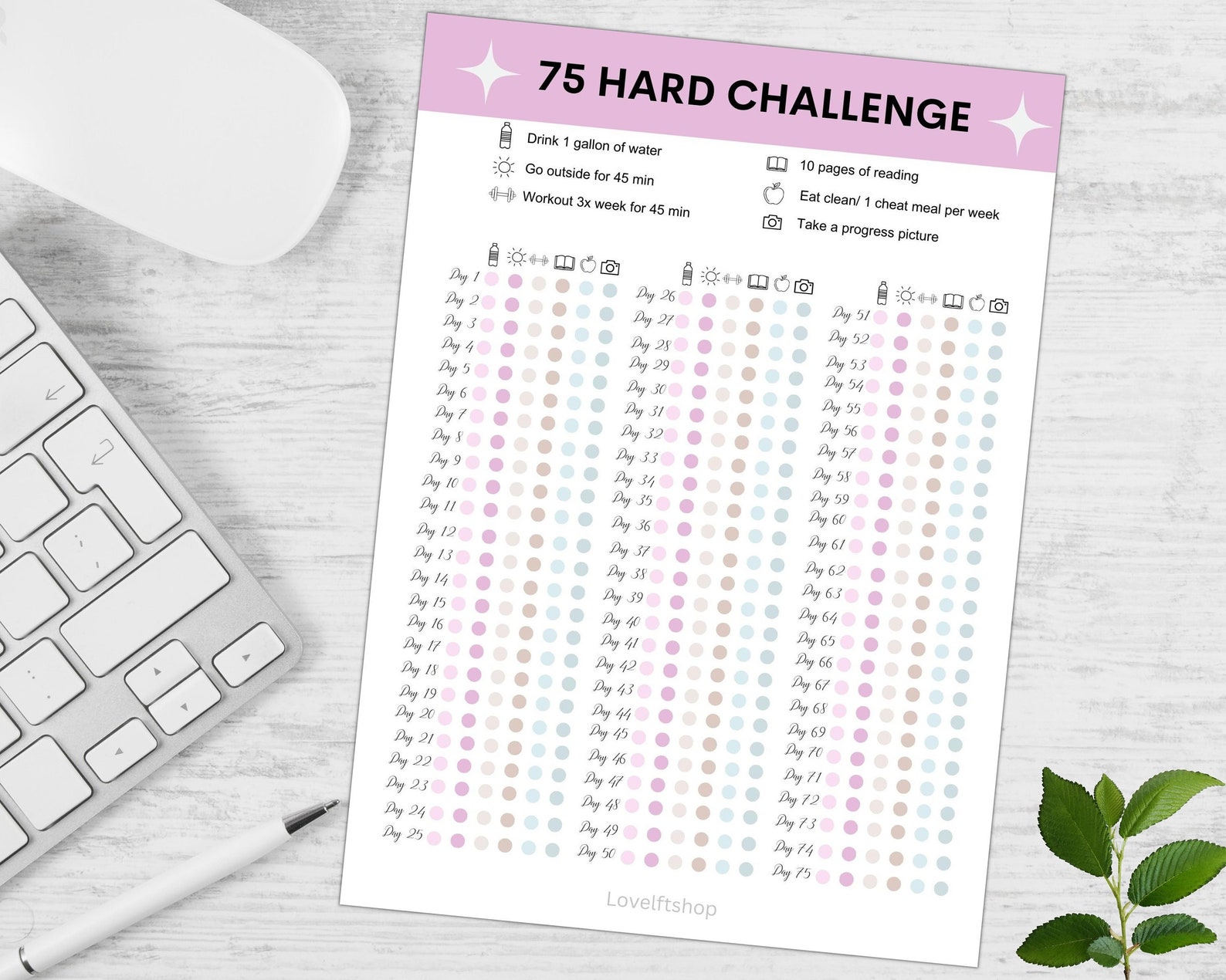 75 Hard Challenge Tracker 75 Day Challenge Body Measurement Tracker ...