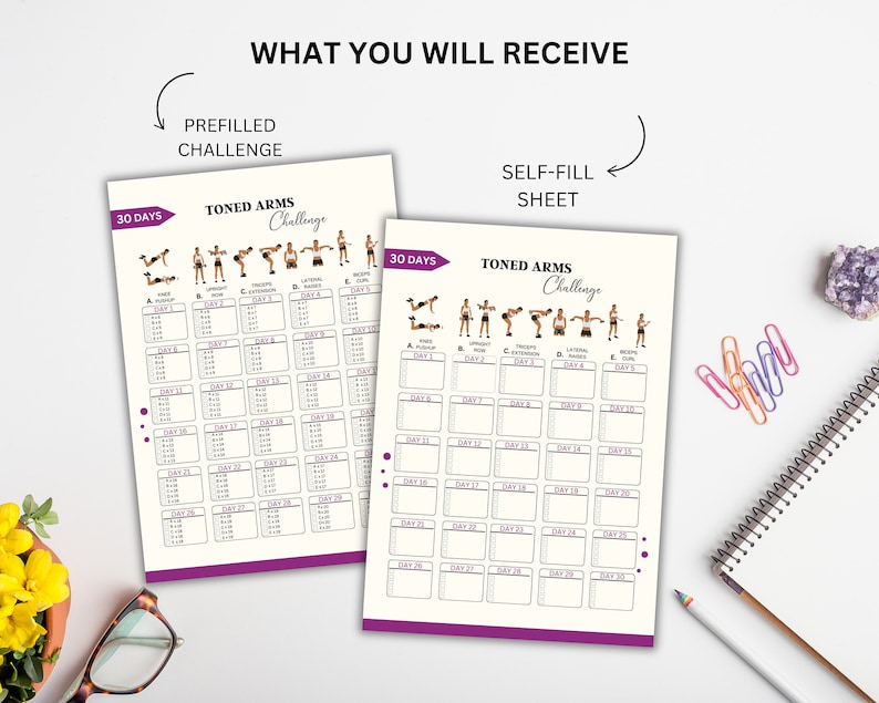 30 Day Sleek Arm Challenge, Toned Arms Exercise Guide, Home Workout ...