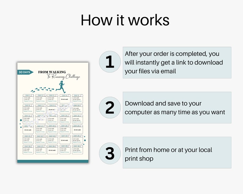 30 Day Waking to Running Challenge, Printable Walking Guide, Running ...