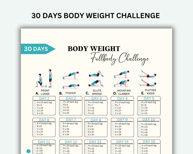 30 Day Male Home Body Weight Challenge, Home Workout Exercises for Men ...