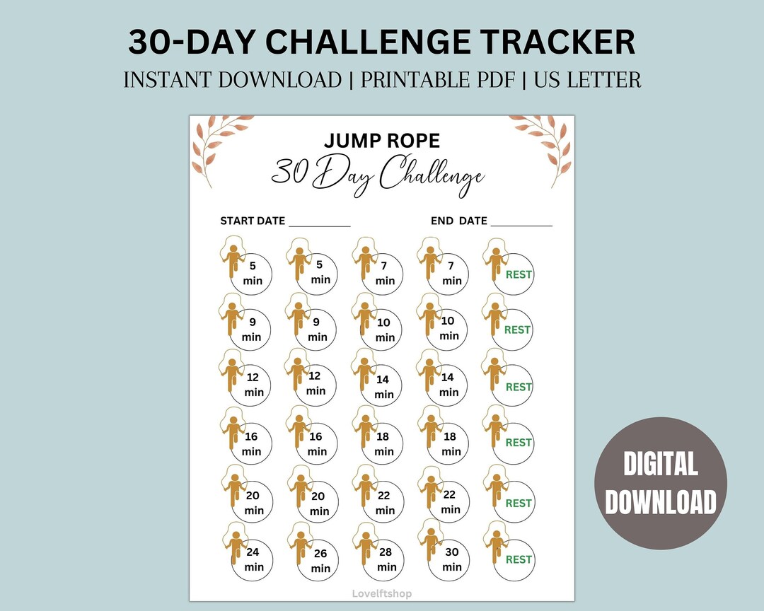30 Day Jump Rope Challenge | 30 Day Challenge Printable | Jump Rope ...