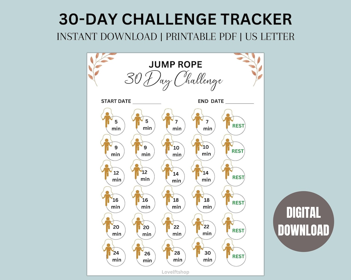 30 Day Jump Rope Challenge | 30 Day Challenge Printable | Jump Rope ...