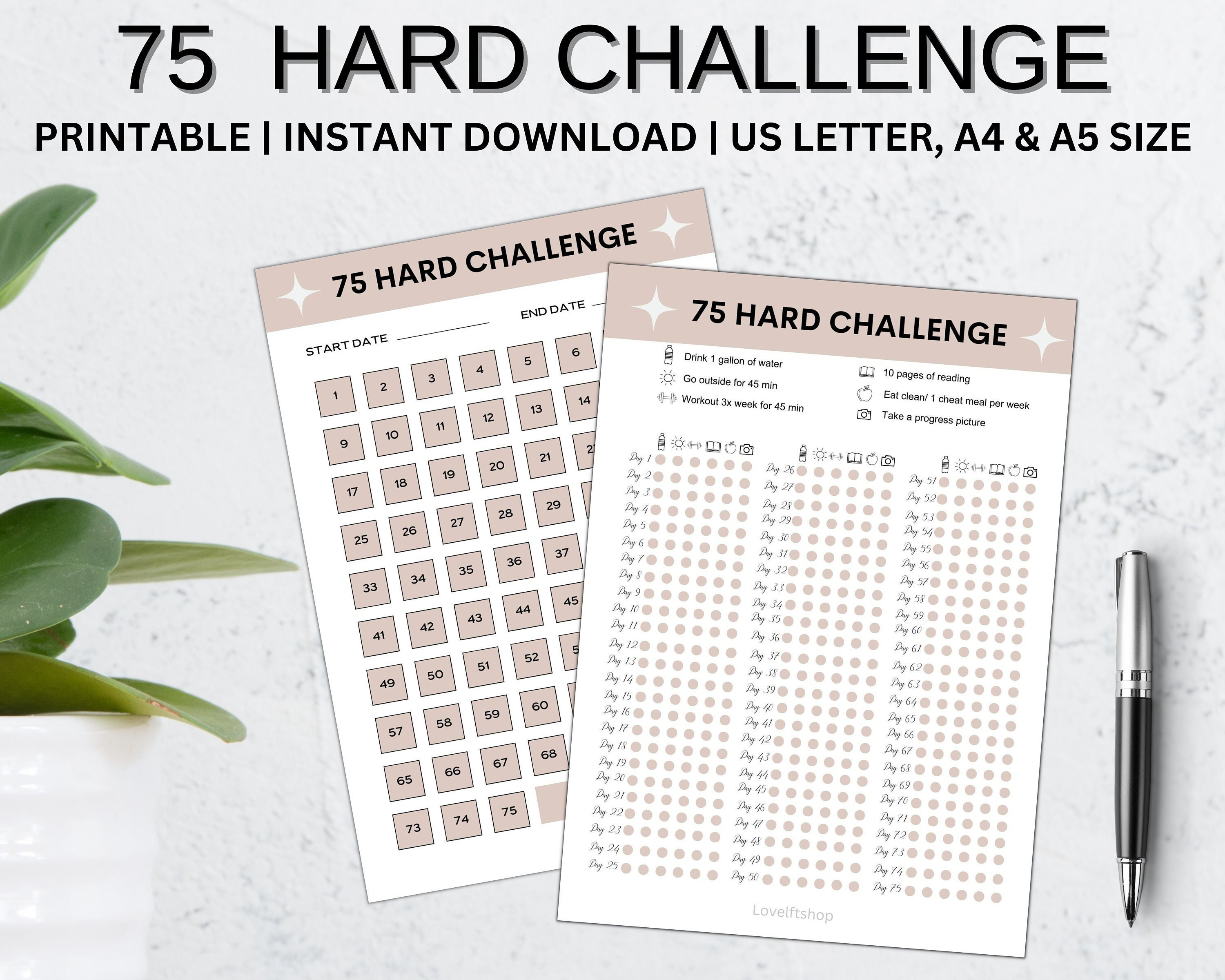 75 Hard Challenge 75 Hard Challenge Tracker 75 Day Challenge 75 ...