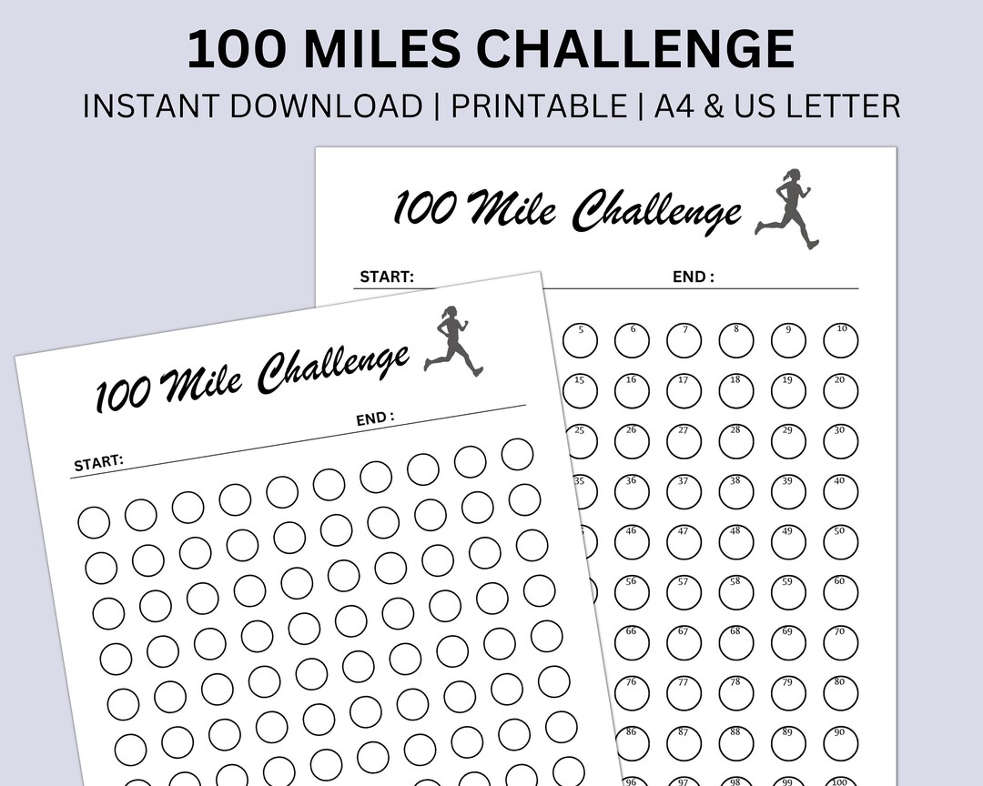 100 Miles Challenge| 100 Day Running| Challenge Tracker| Planner| Habit ...