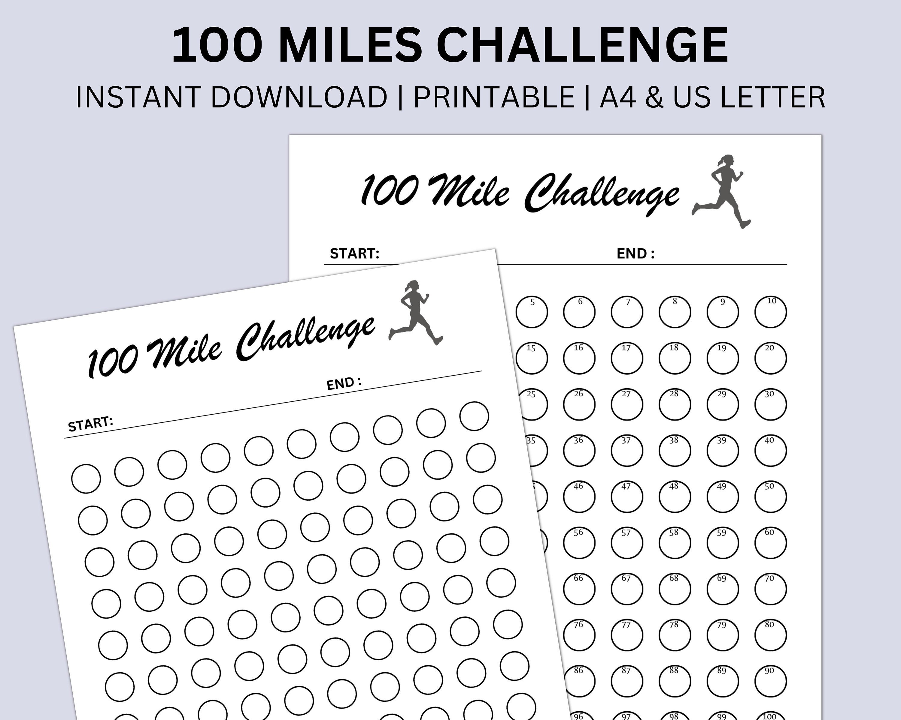 100 Miles Challenge| 100 Day Running| Challenge Tracker| Planner| Habit ...