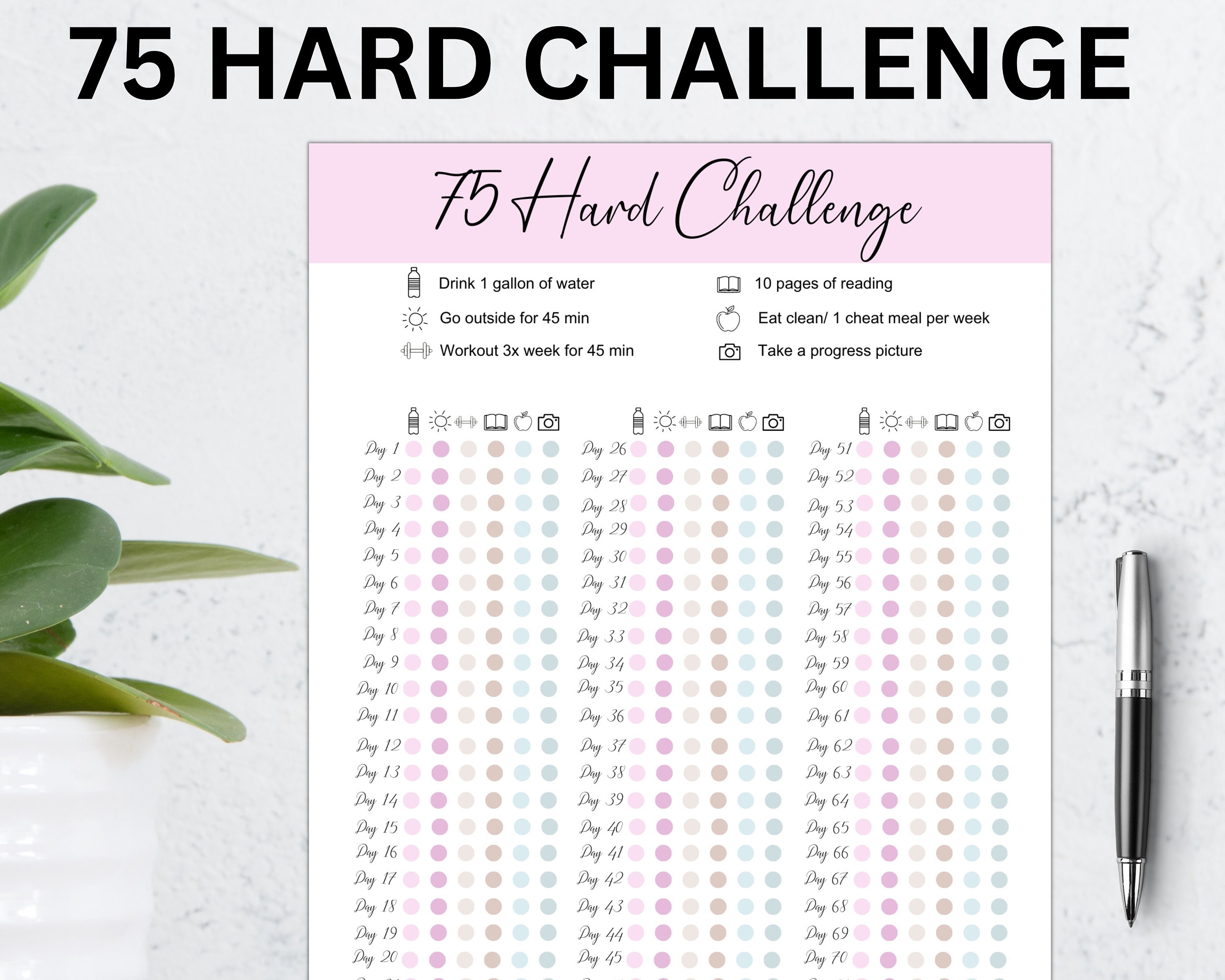 75 Hard Challenge 75 Hard Challenge Tracker 75 Day Challenge 75 ...