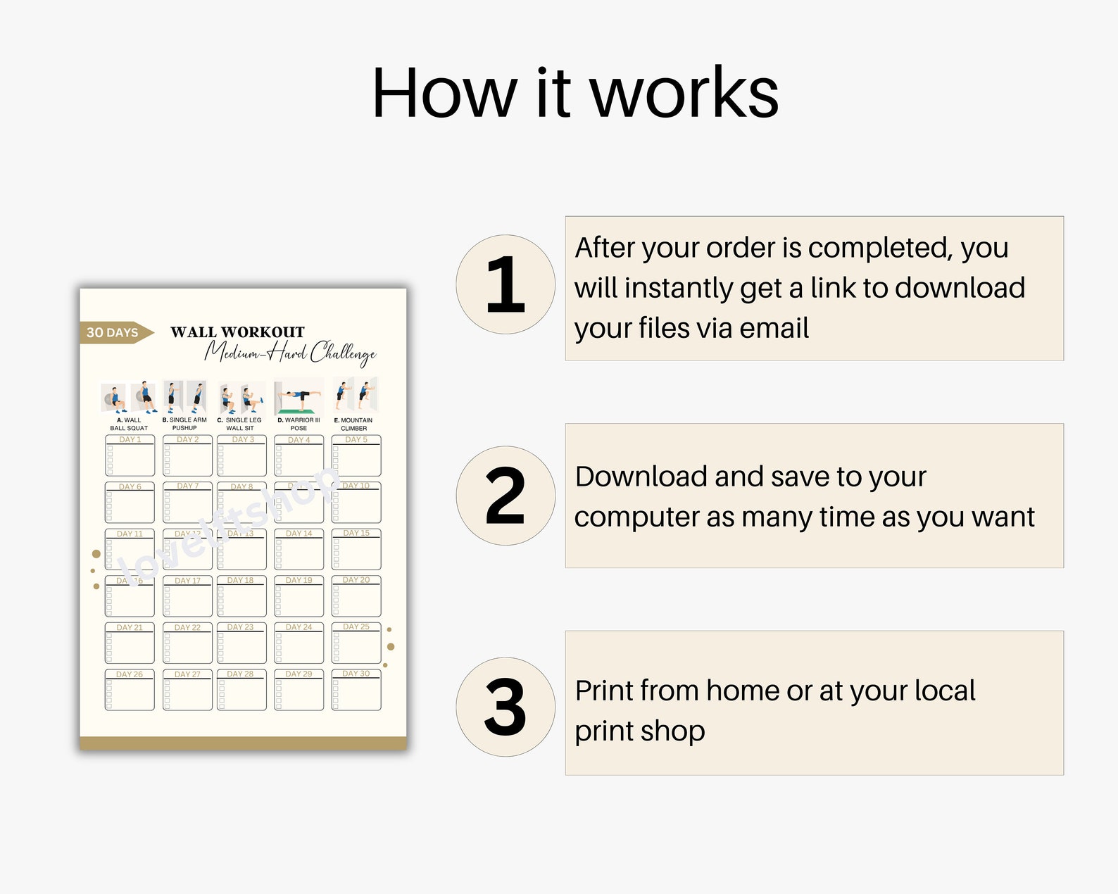 30 Day Wall Exercise Challenge, Printable Wall Exercise , Home Workout ...