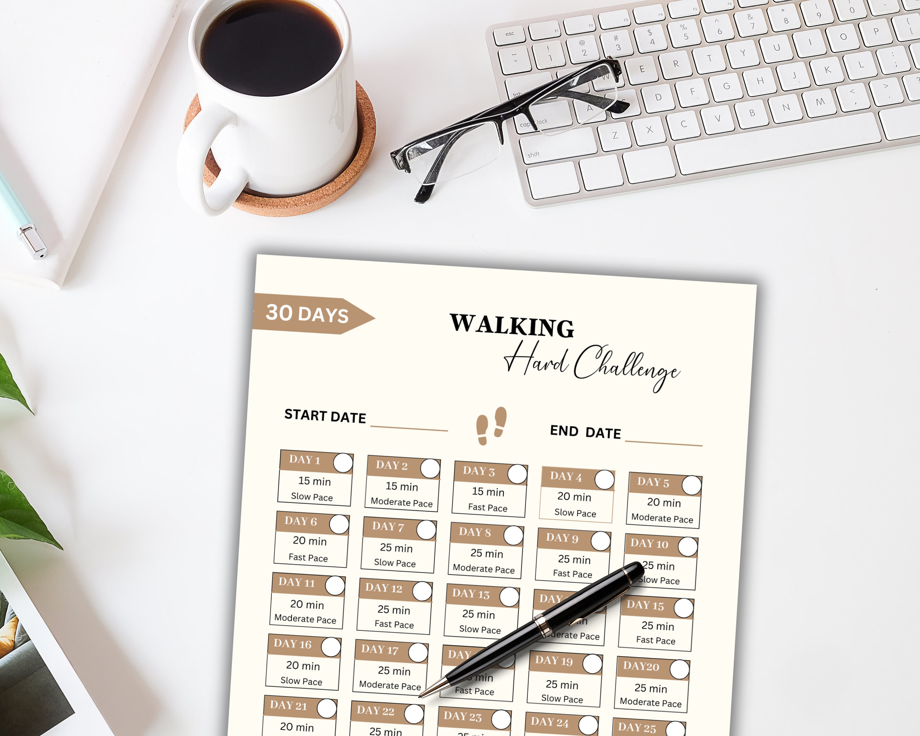 30 Day Walking Challenge, Printable Workout, Digital Walking Planner ...