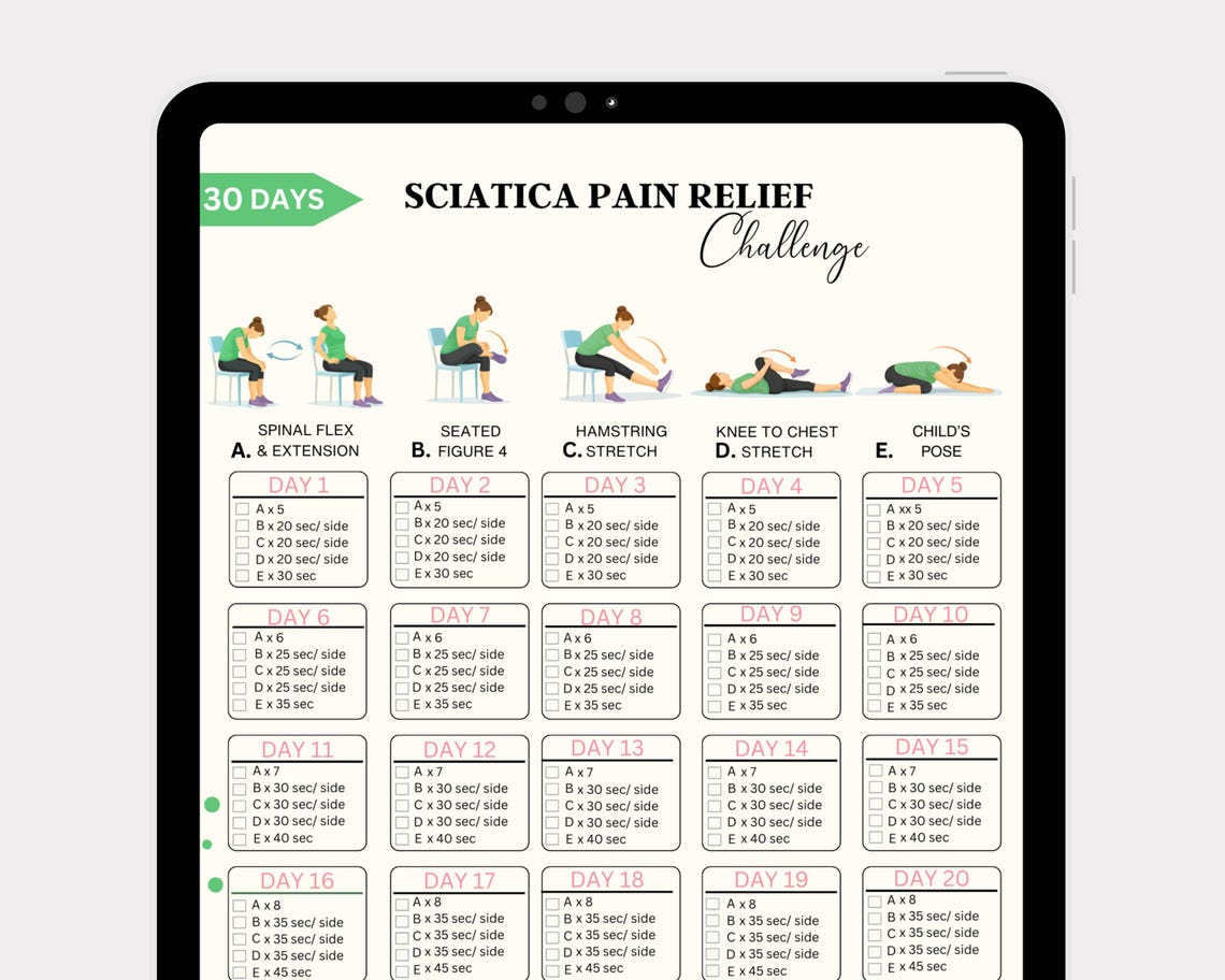 30-day Sciatica Pain Relief Challenge, Stretching & Mobility Exercises ...