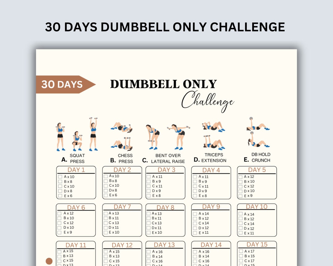 30 Day Dumbbell Challenge, Printable Dumbbell Exercise, Dumbbell ...