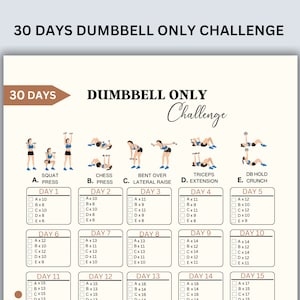30 Day Dumbbell Challenge, Printable Dumbbell Exercise, Dumbbell ...
