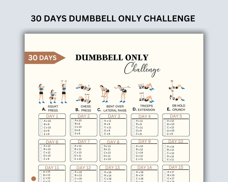 30 Day Dumbbell Challenge, Printable Dumbbell Exercise, Dumbbell ...