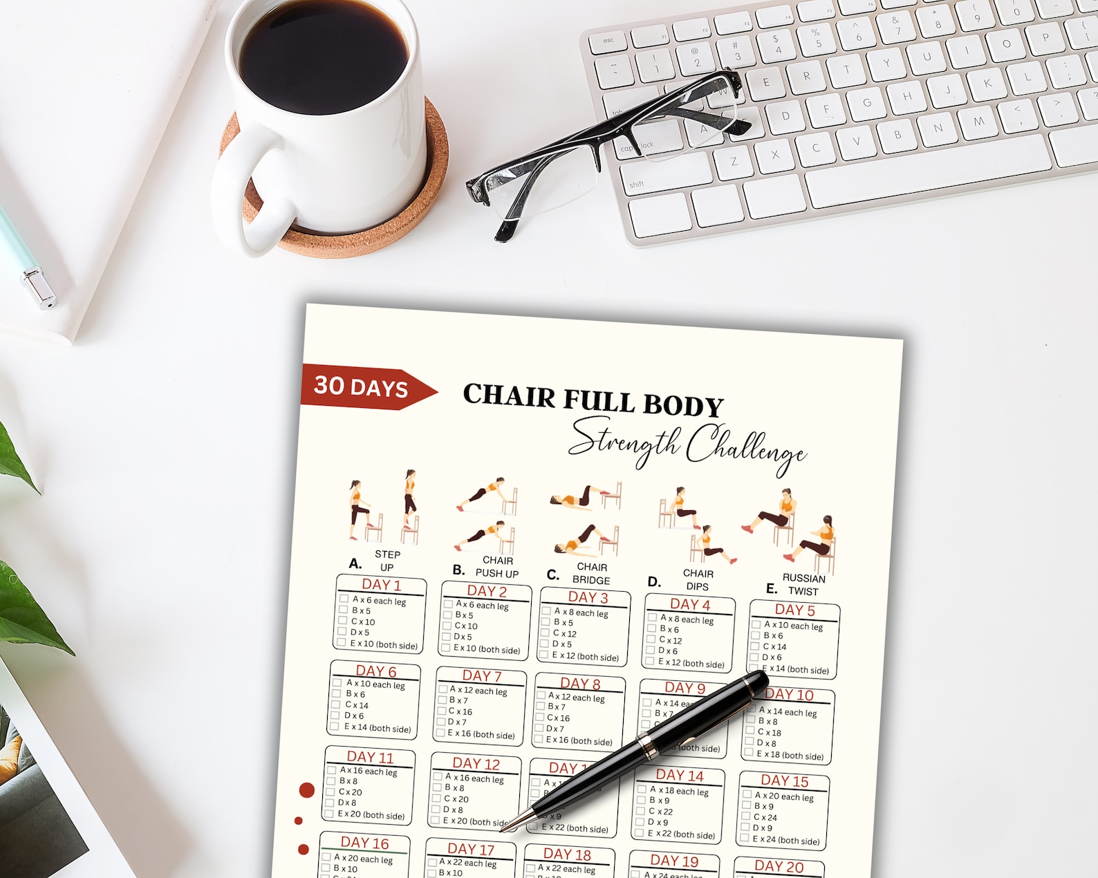 30 Day Full Body Chair Workout Challenge, Full Body Exercise Guide ...