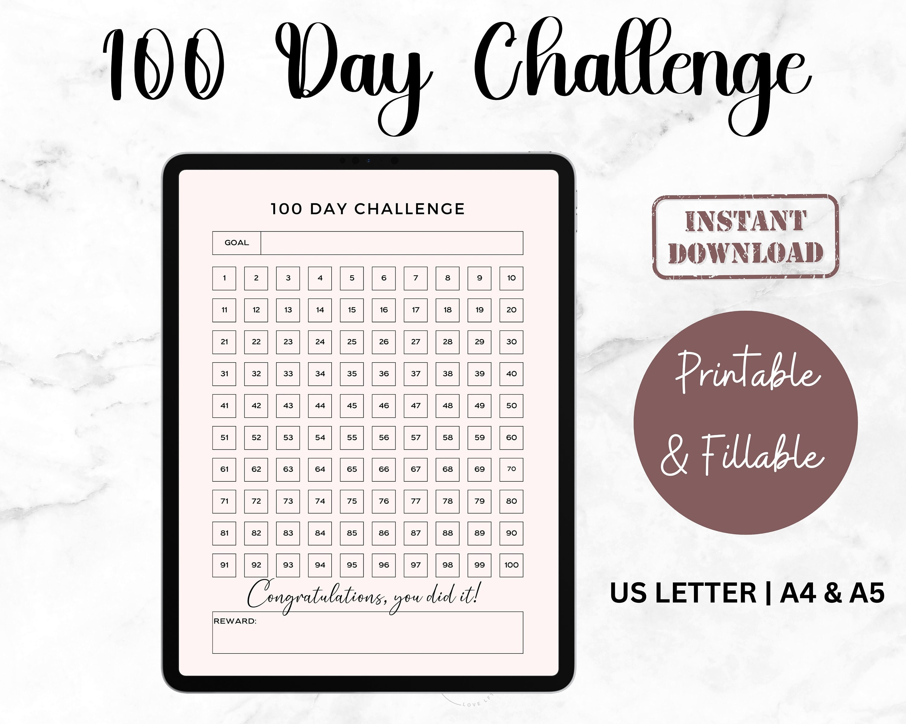 100 Day Challenge Tracker 2023 Goal Planner 100 Day Habit Tracker ...